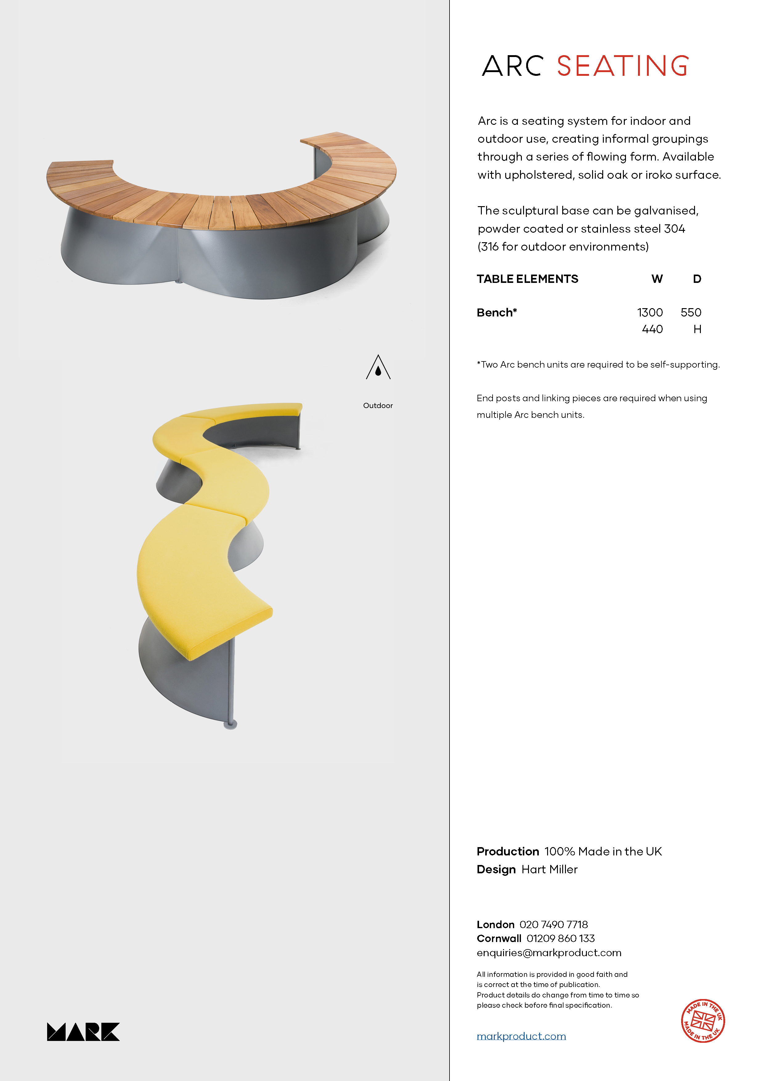 Arc Bench Spec Sheet - MARK Product : MARK Product