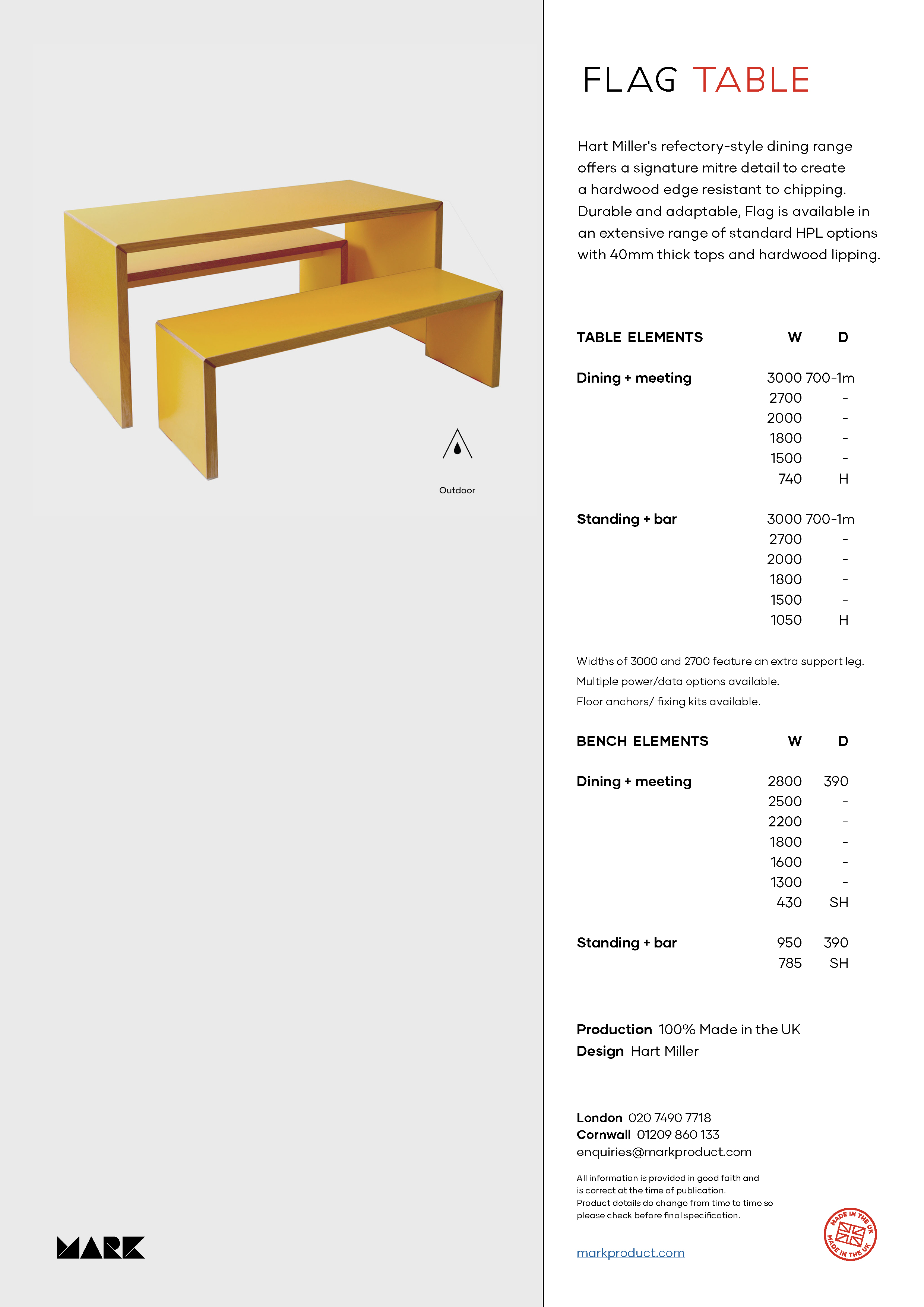 Flag Table Spec Sheet - MARK Product : MARK Product